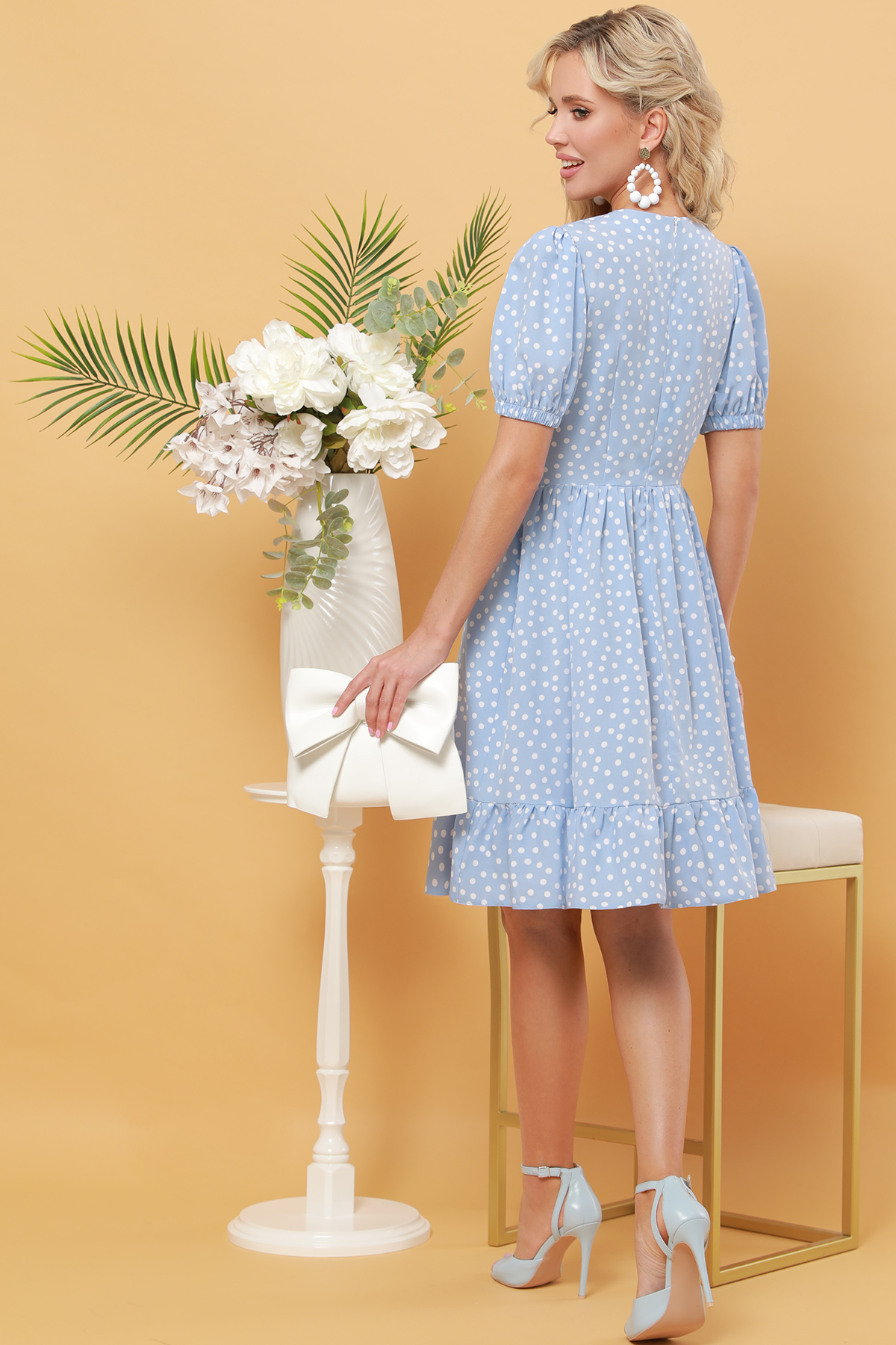 Платье голубое в горох с кокеткой - купить оптом по выгодной цене | Интернет-магазин «DS Trend»
