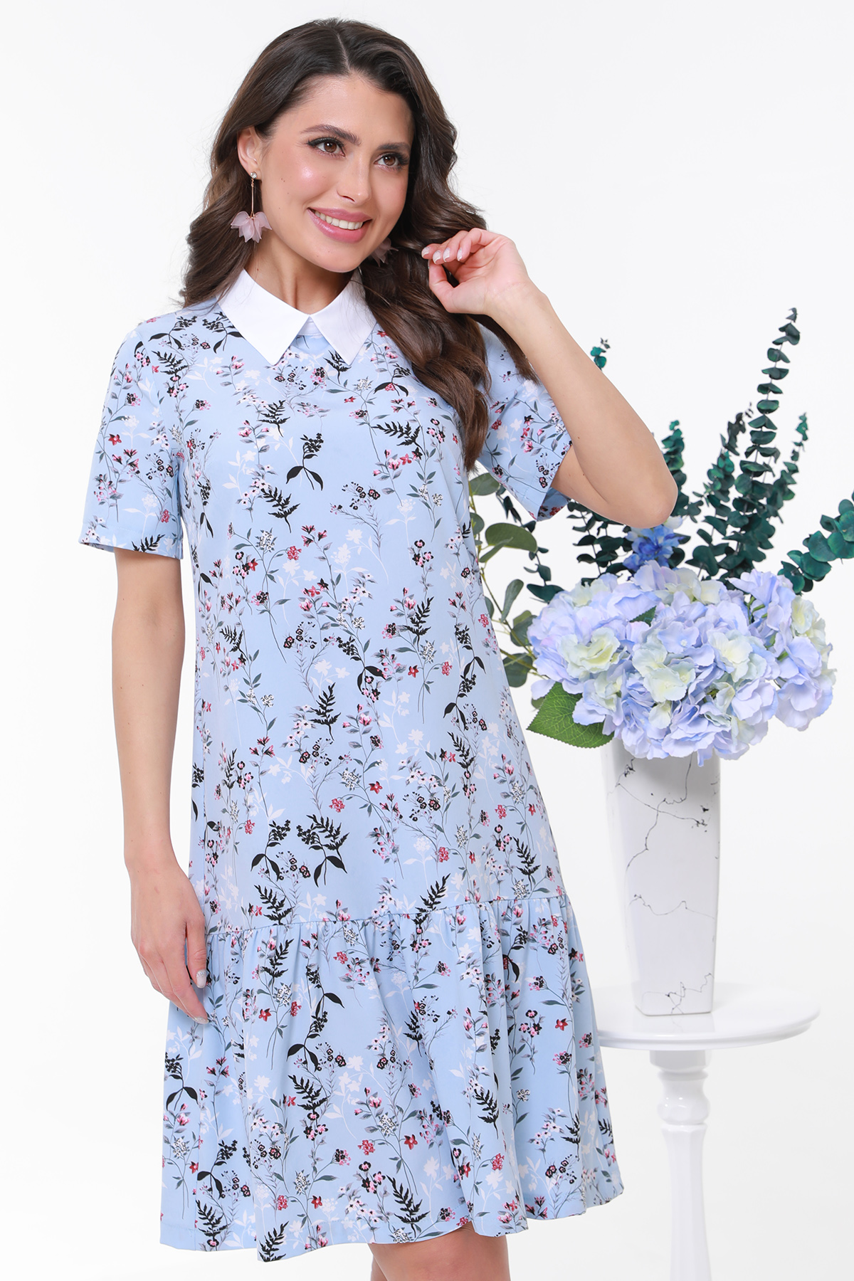 Купить Платье голубое с белым воротничком по цене: 2 040 ₽ арт. П-3958-0218-02 - DStrend