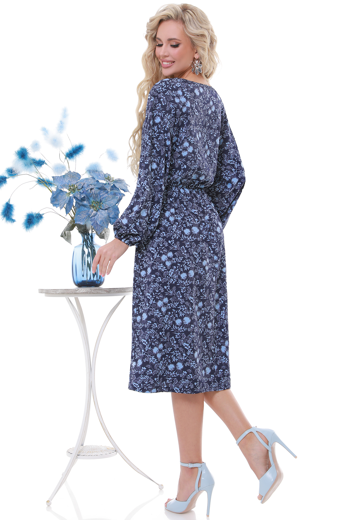 Платье синее с пышным рукавом - купить оптом по выгодной цене | Интернет-магазин «DS Trend»