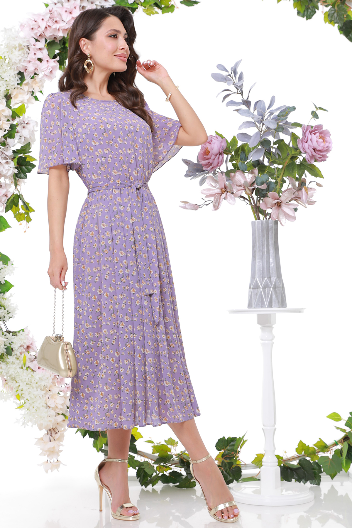 Шифоновое платье с поясом - купить оптом по выгодной цене | Интернет-магазин «DS Trend»