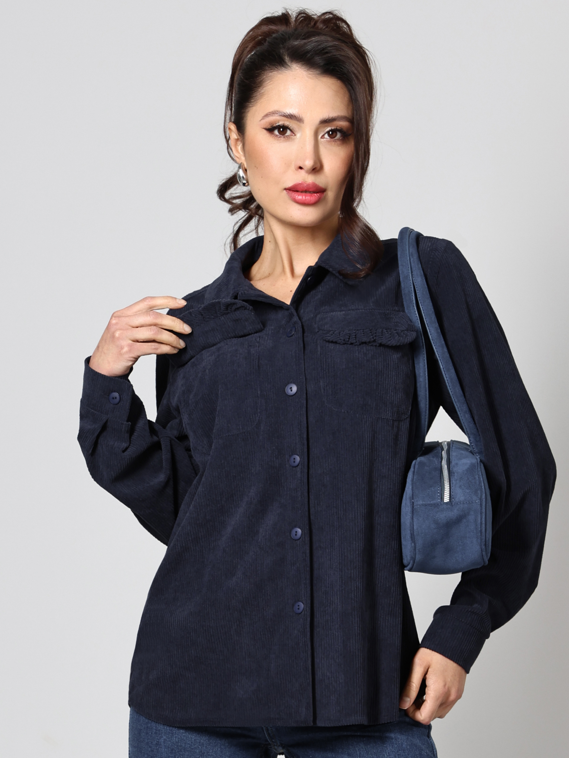 Купить Рубашка из вельвета темно-синяя по цене: 2 215 ₽ арт. Р-0134-0278-06 - DStrend