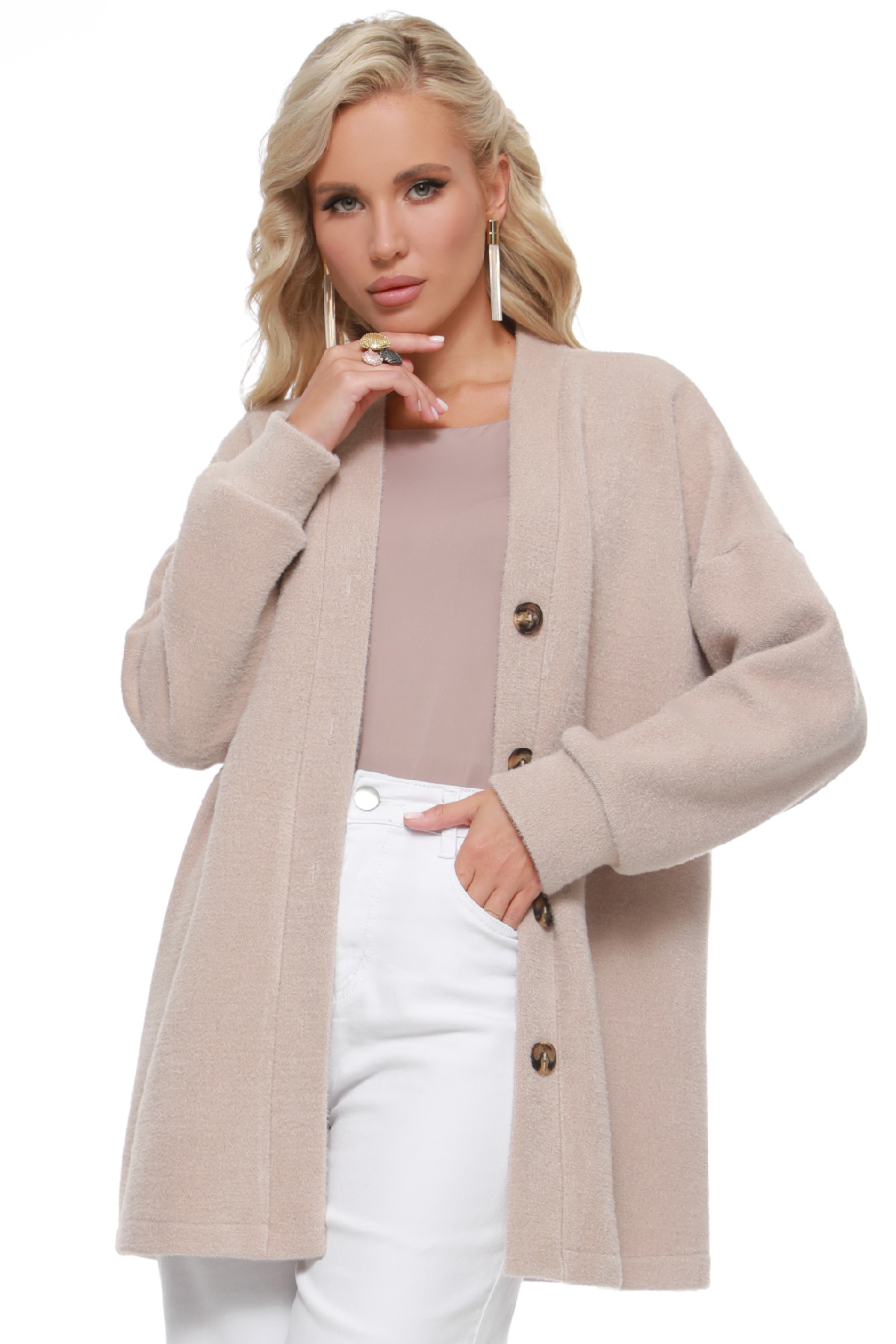 Купить Кардиган бежевый теплый на пуговицах по цене: 1 845 ₽ арт. Кр-0151-0291-03 - DStrend